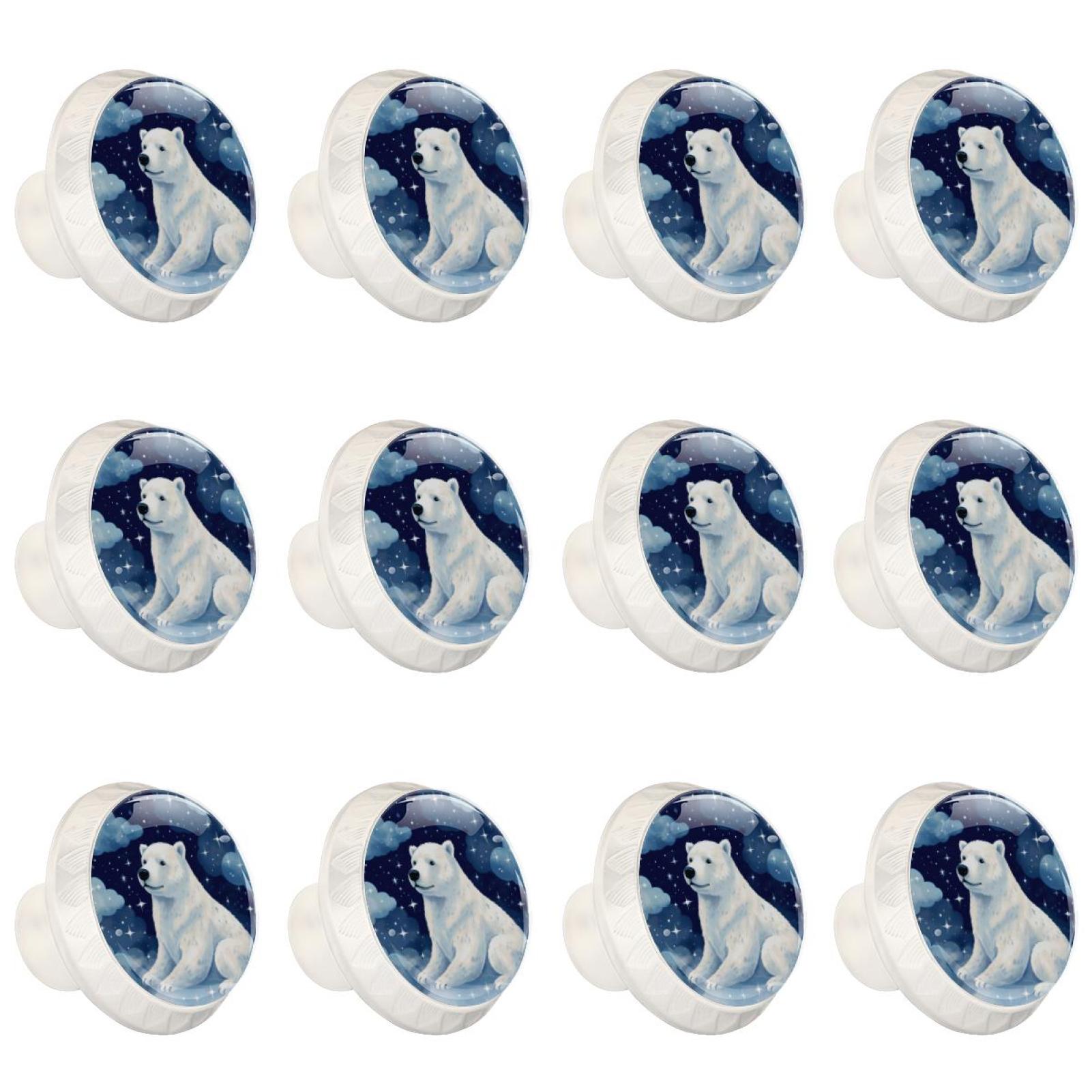 Starry Polar Bear 12 Pcs White Round Drawer Pulls with Screws,ABS and Glass Cabinet Handles for ...