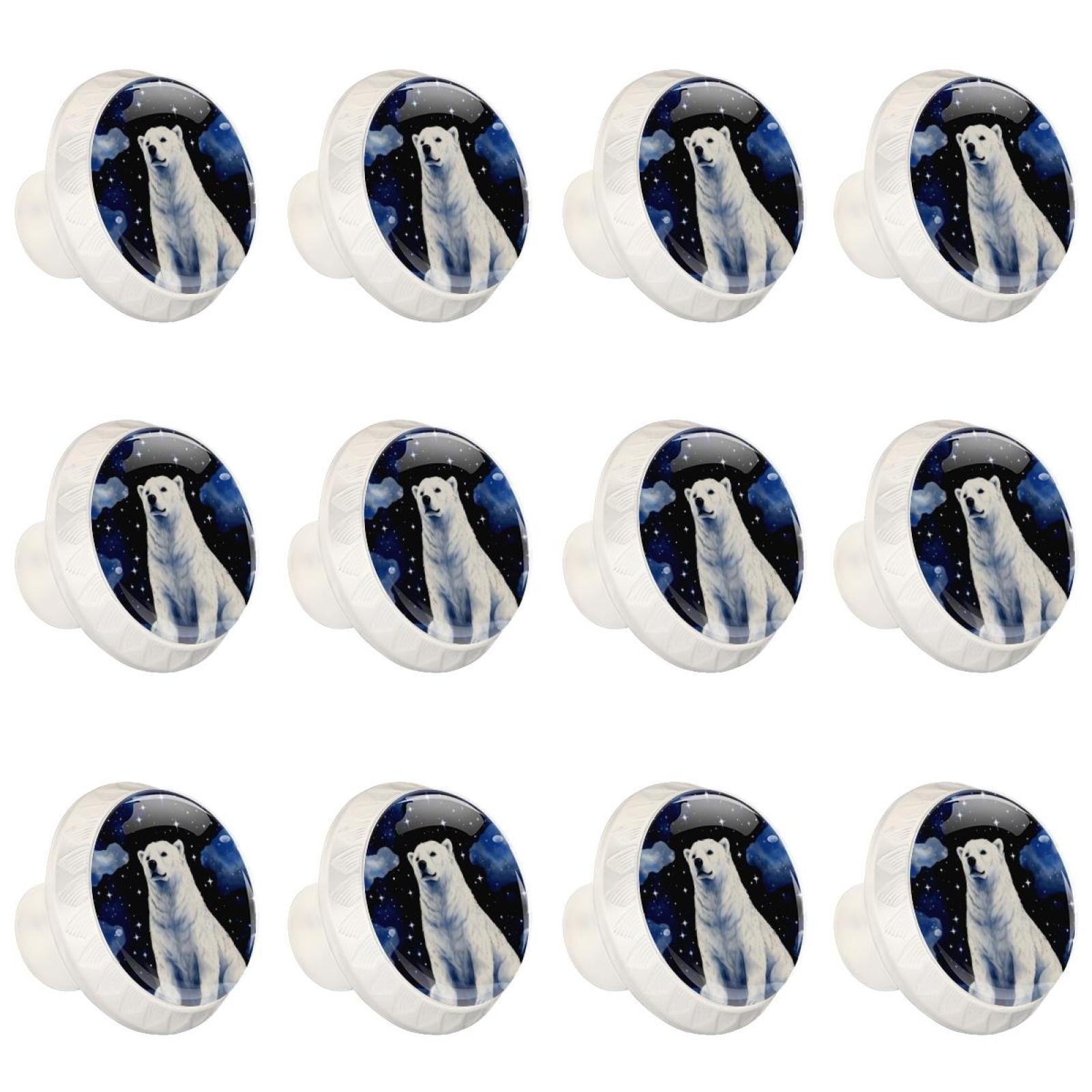 Starry Polar Bear 12 Pcs White Round Drawer Pulls with Screws,ABS and Glass Cabinet Handles for ...