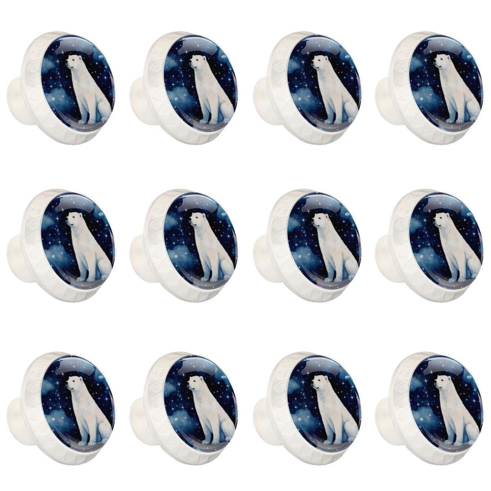 Starry Polar Bear 12 Pcs White Round Drawer Pulls with Screws,ABS and Glass Cabinet Handles for ...