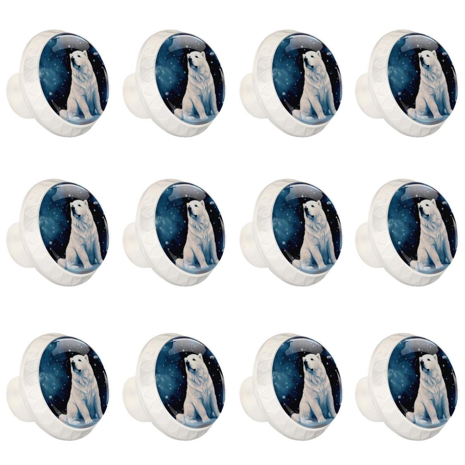 Starry Polar Bear 12 Pcs White Round Drawer Pulls with Screws,ABS and Glass Cabinet Handles for ...