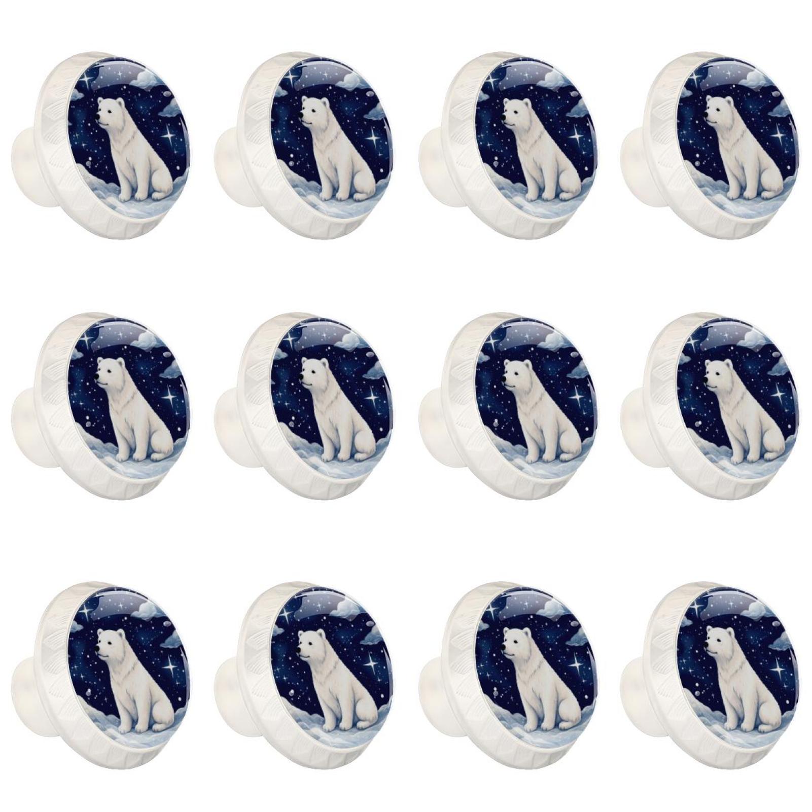 Starry Polar Bear 12 Pcs White Round Drawer Pulls with Screws,ABS and Glass Cabinet Handles for ...