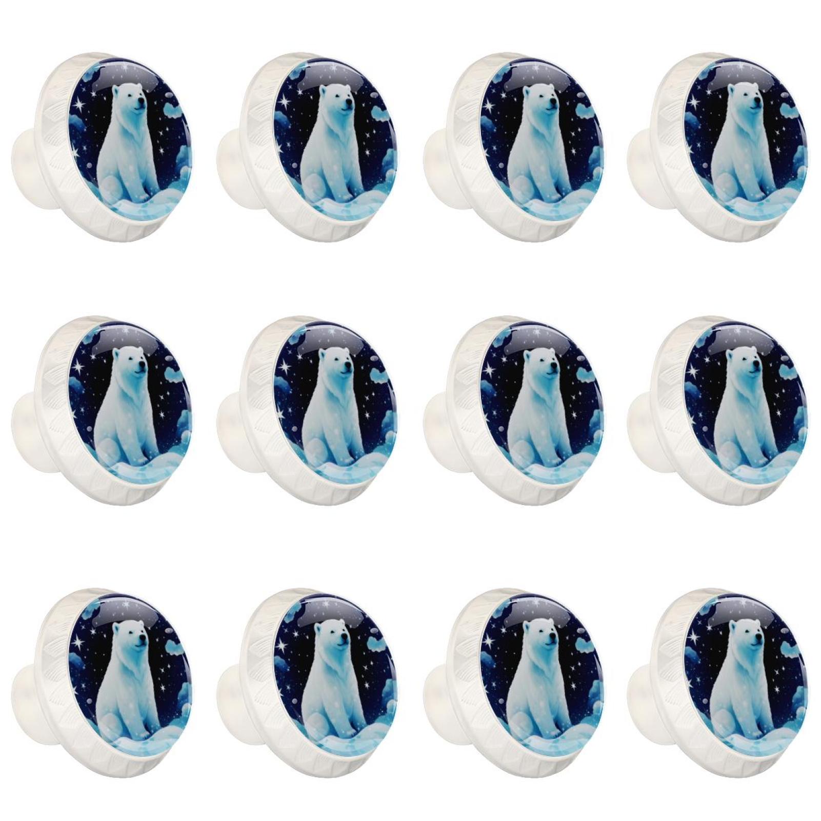 Starry Polar Bear 12 Pcs White Round Drawer Pulls with Screws,ABS and Glass Cabinet Handles for ...
