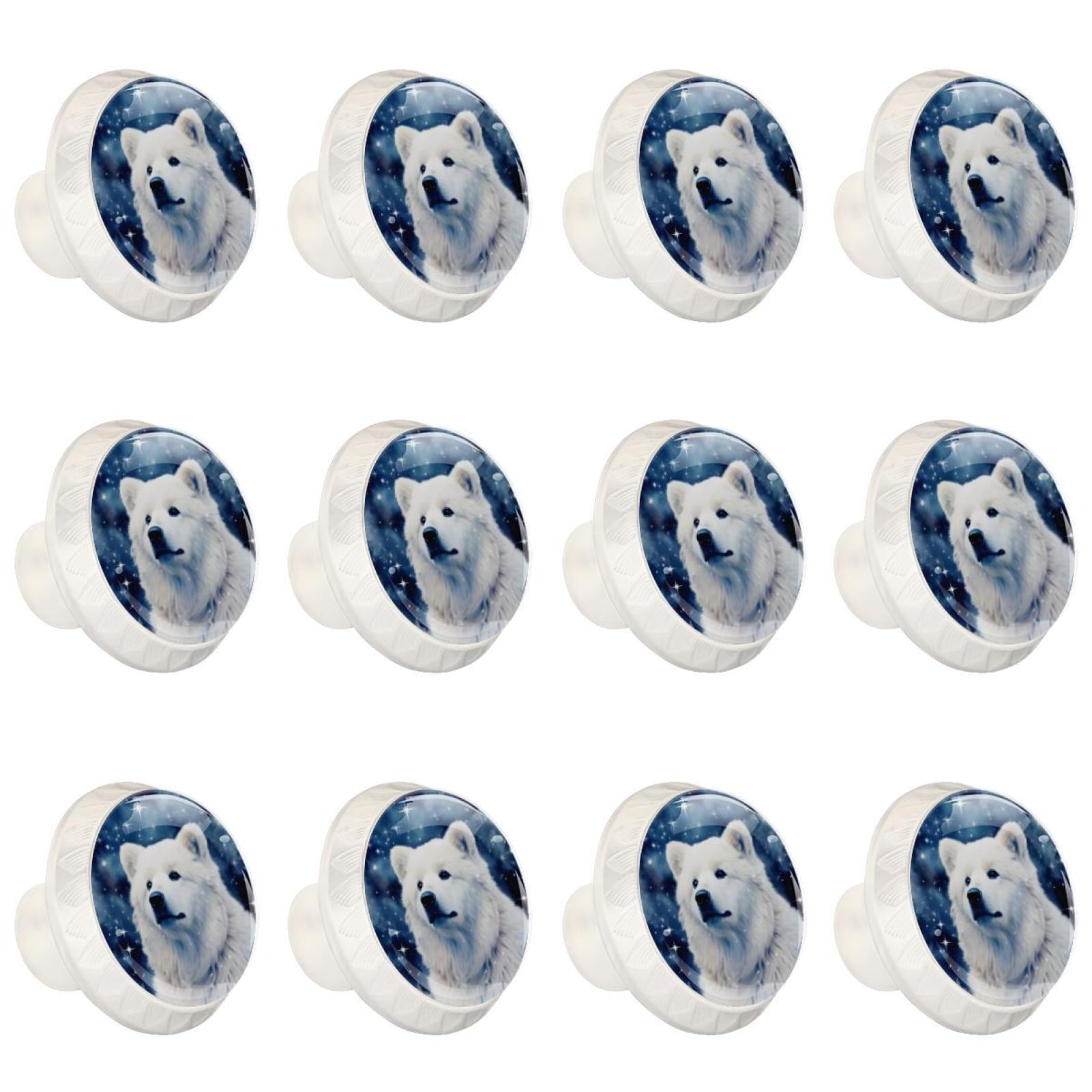 Starry Polar Bear 12 Pcs White Round Drawer Pulls with Screws,ABS and Glass Cabinet Handles for ...