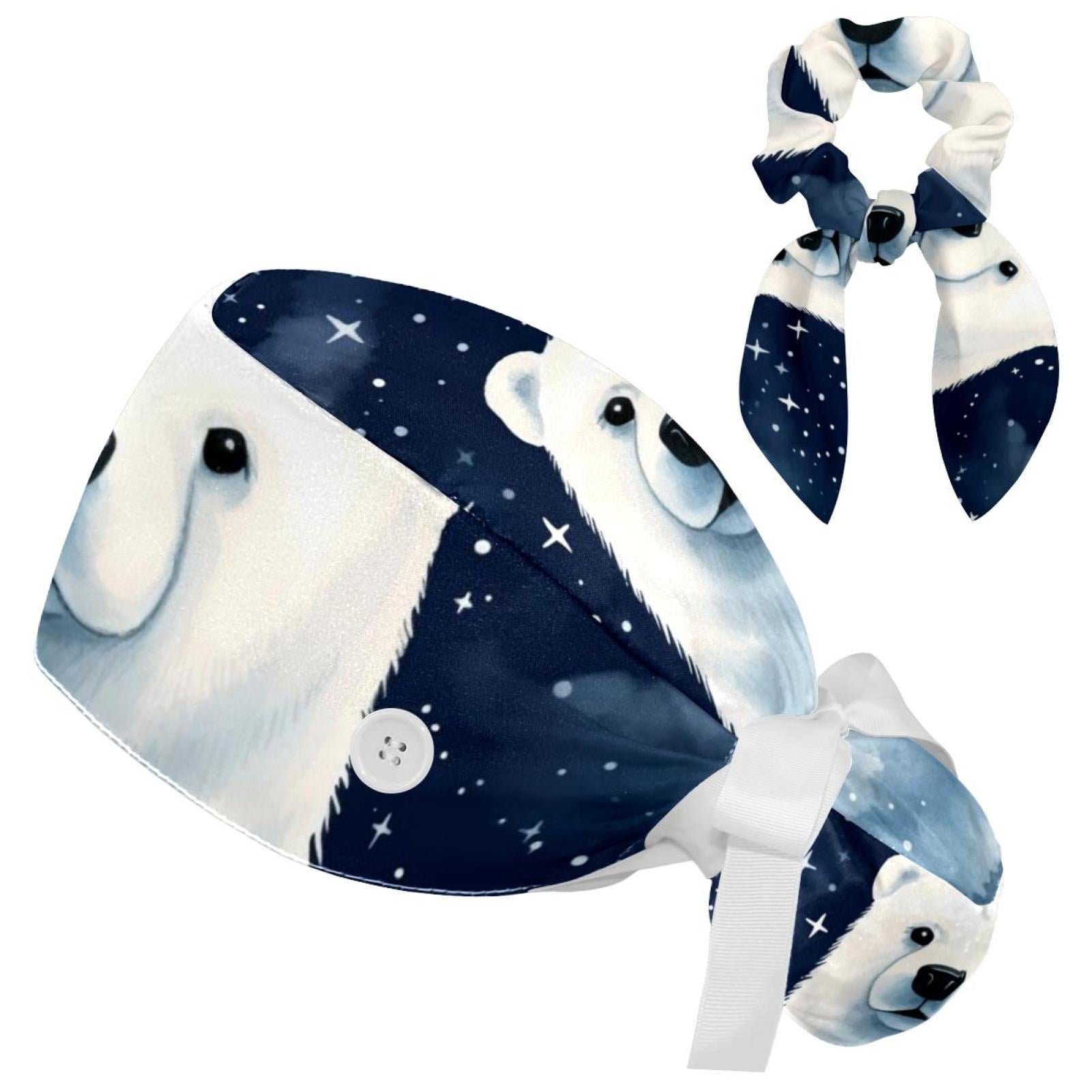 Starry Polar Bear Working Cap with Scrunchy and Ribbon Tie for Women ...