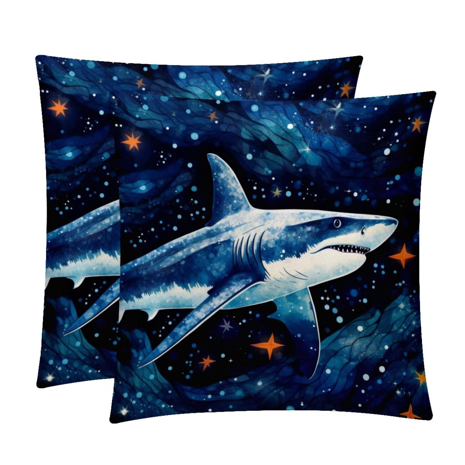 Starry Shark Bed Pillow Covers Set - 2 Decorative Throw Pillow Patterns ...