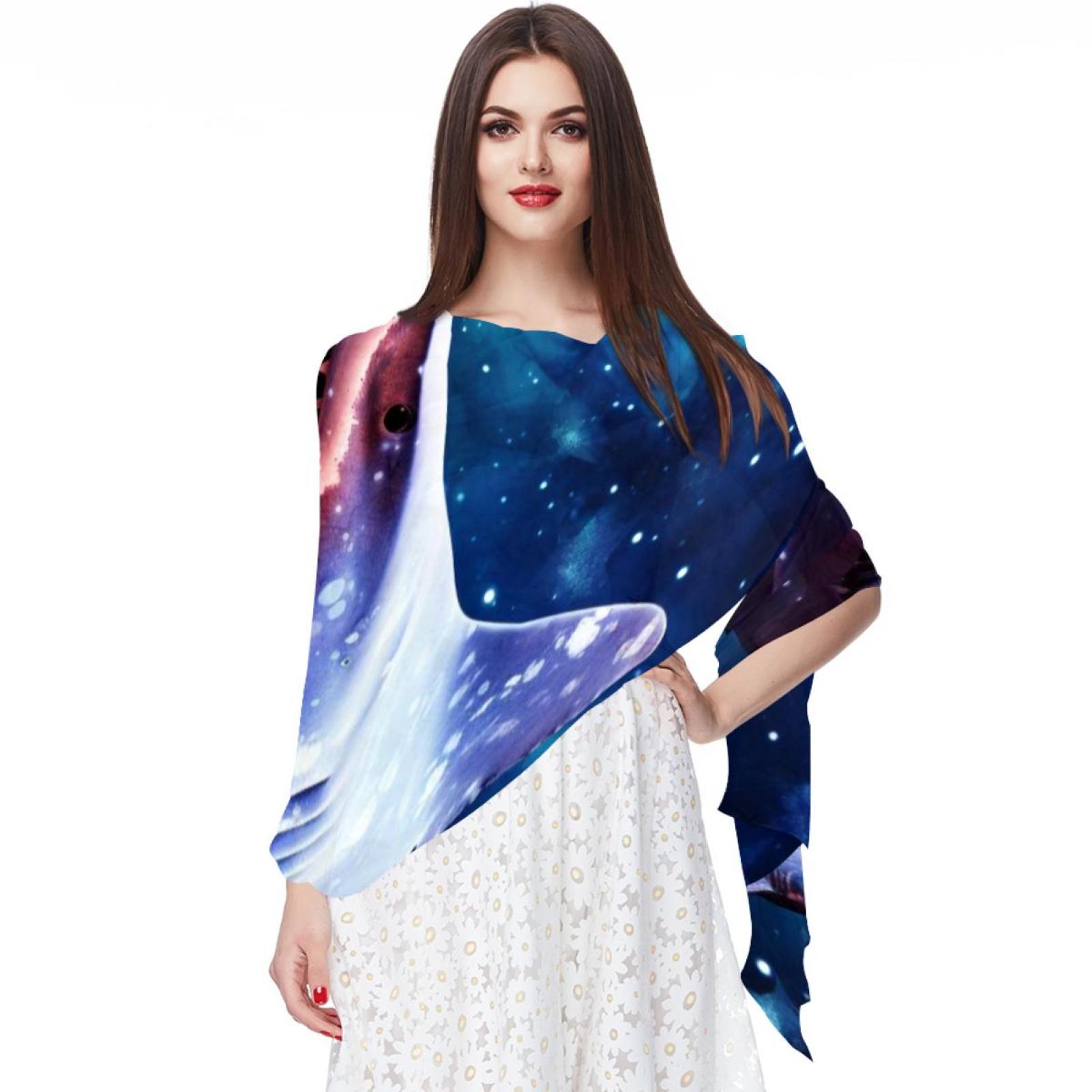 Starry Shark Elegant Silk Scarf - Translucent Chiffon Yarn ...