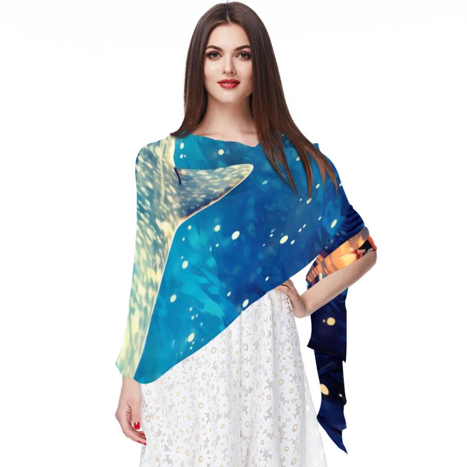 Starry Shark Elegant Silk Scarf - Translucent Chiffon Yarn ...
