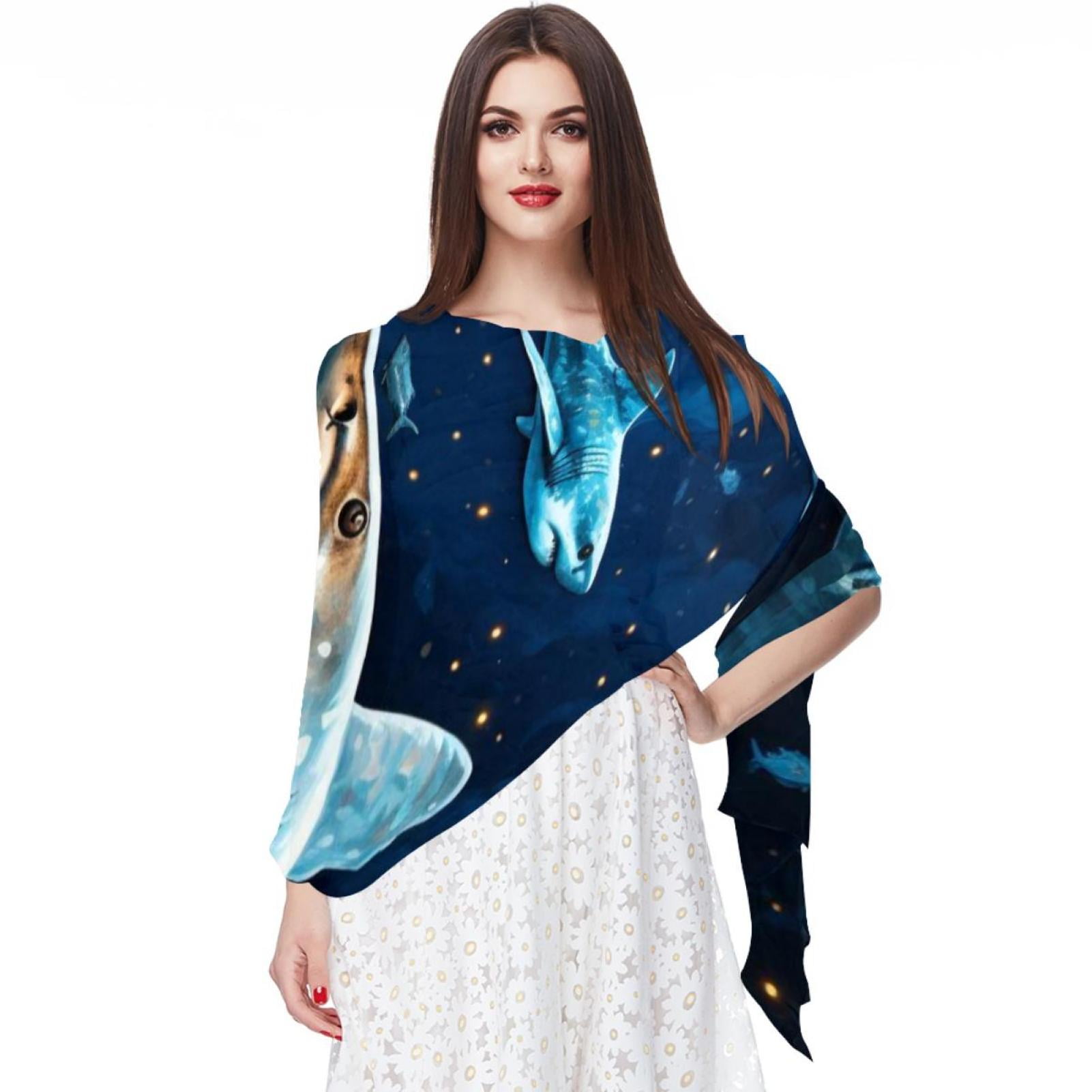 Starry Shark Elegant Silk Scarf - Translucent Chiffon Yarn ...
