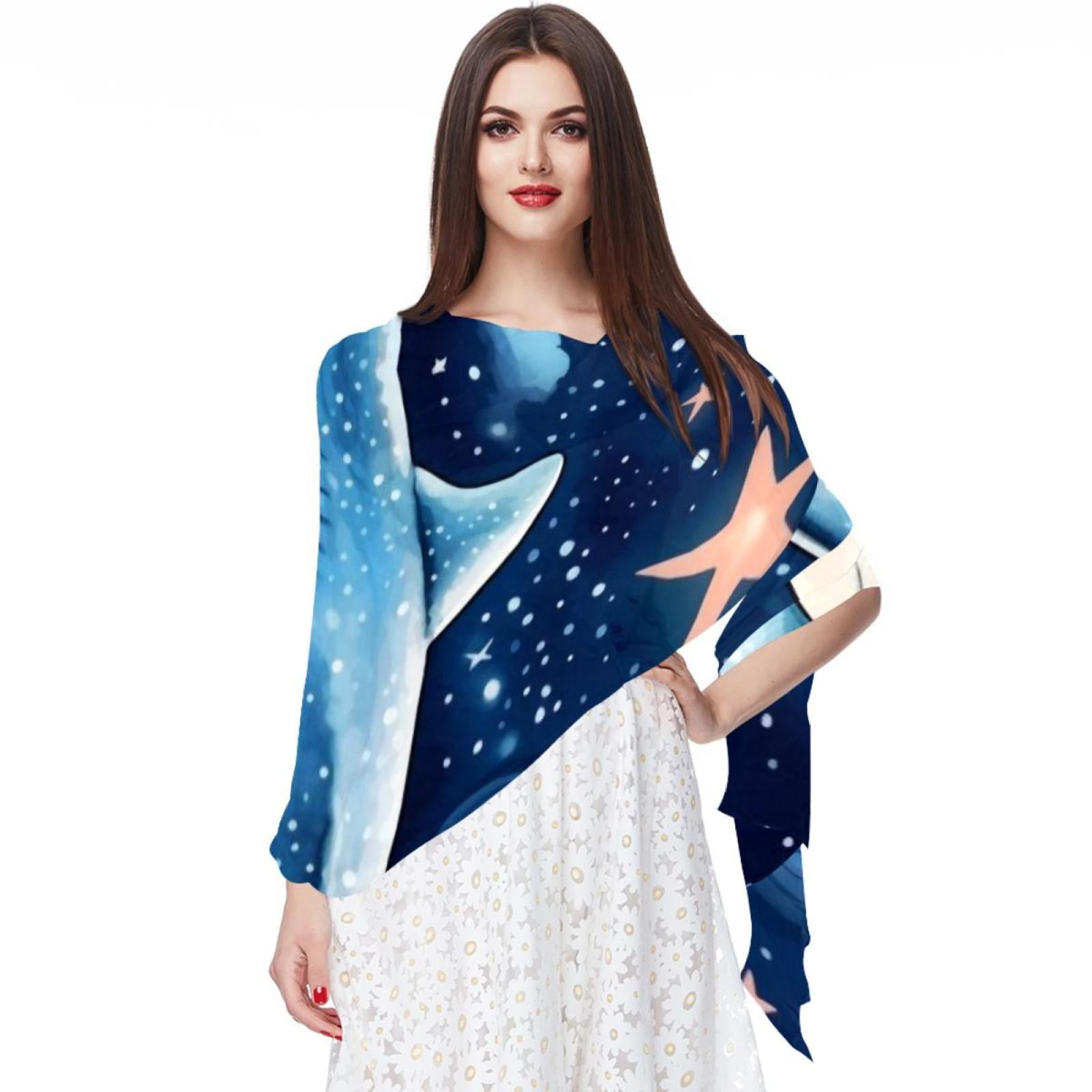 Starry Shark Elegant Silk Scarf - Translucent Chiffon Yarn ...