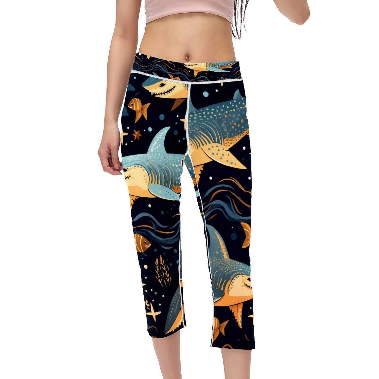 Starry Shark High Waist Capris Yoga Leggings for Women Running Fitness ...