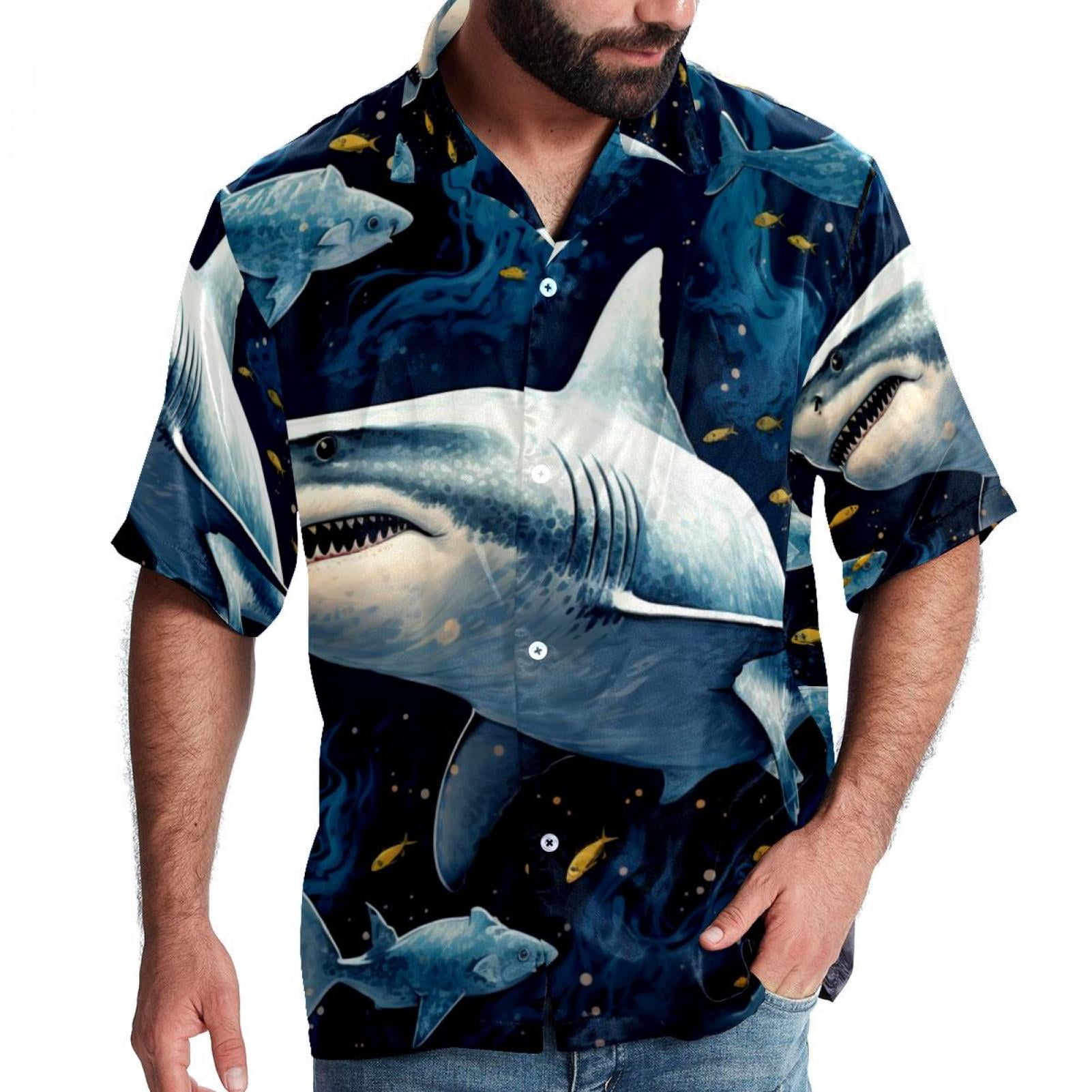 Starry Shark Men's Short Sleeve Beach Shirts, Casual Printed Button ...