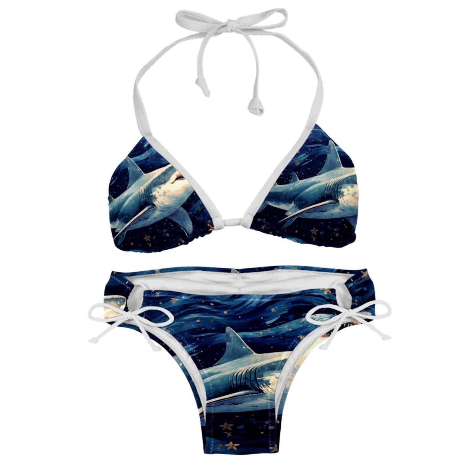 Starry Shark Swimsuit Bikini Set with Detachable Sponge and Adjustable ...