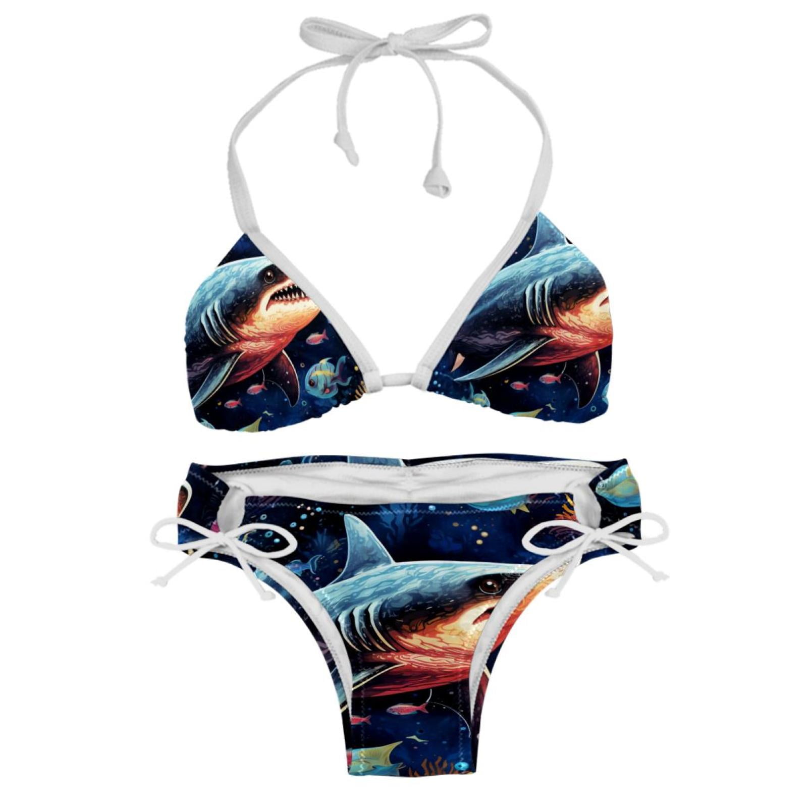 Starry Shark Swimsuit Bikini Set with Detachable Sponge and Adjustable ...
