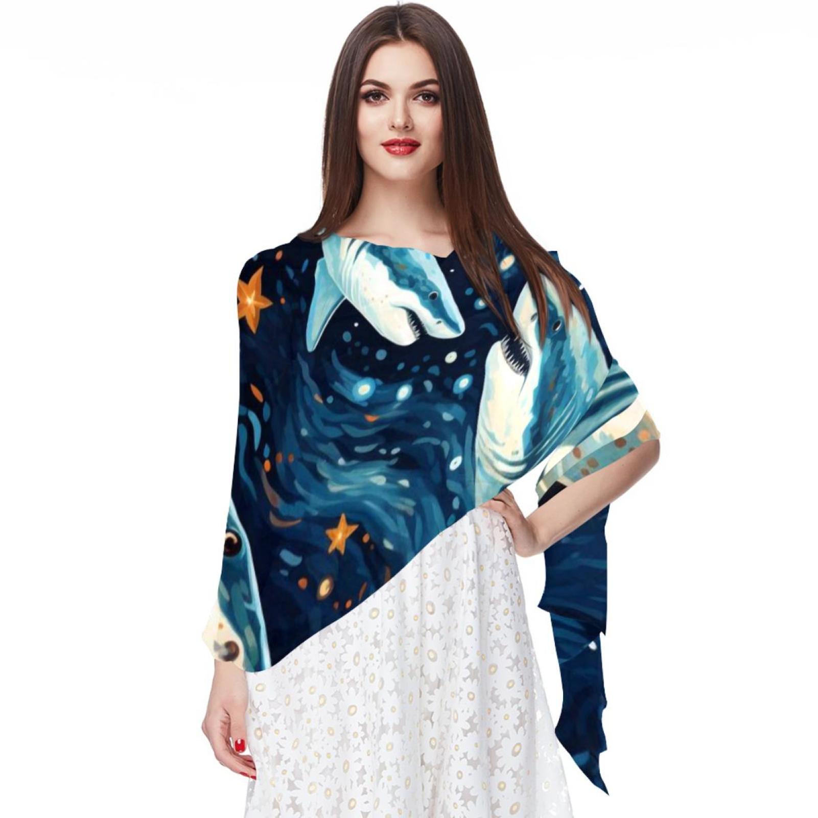 Starry Shark Translucent Chiffon Yarn Silk Scarf - Light Breathable ...