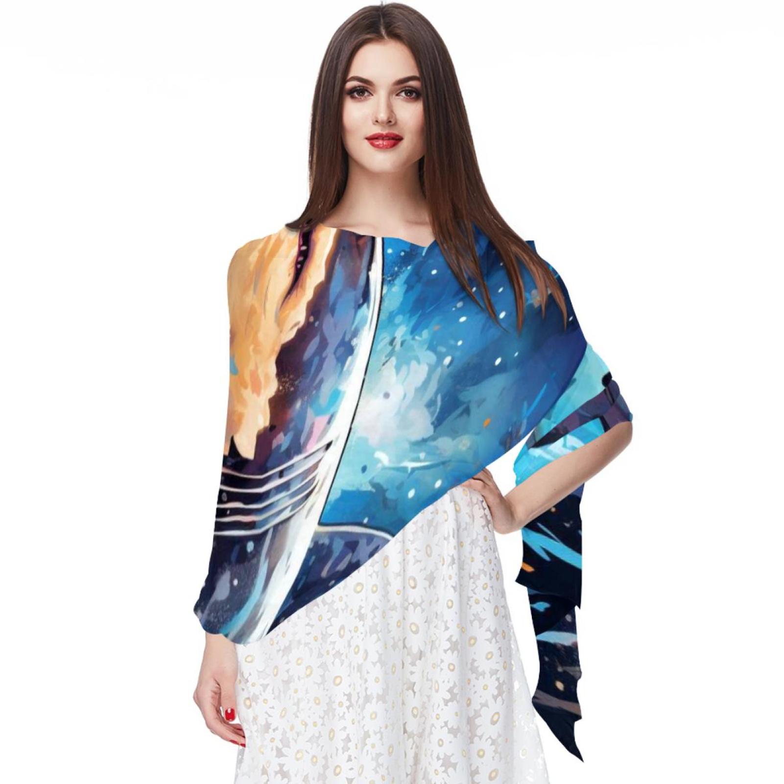 Starry Shark Translucent Chiffon Yarn Silk Scarf - Light Breathable ...