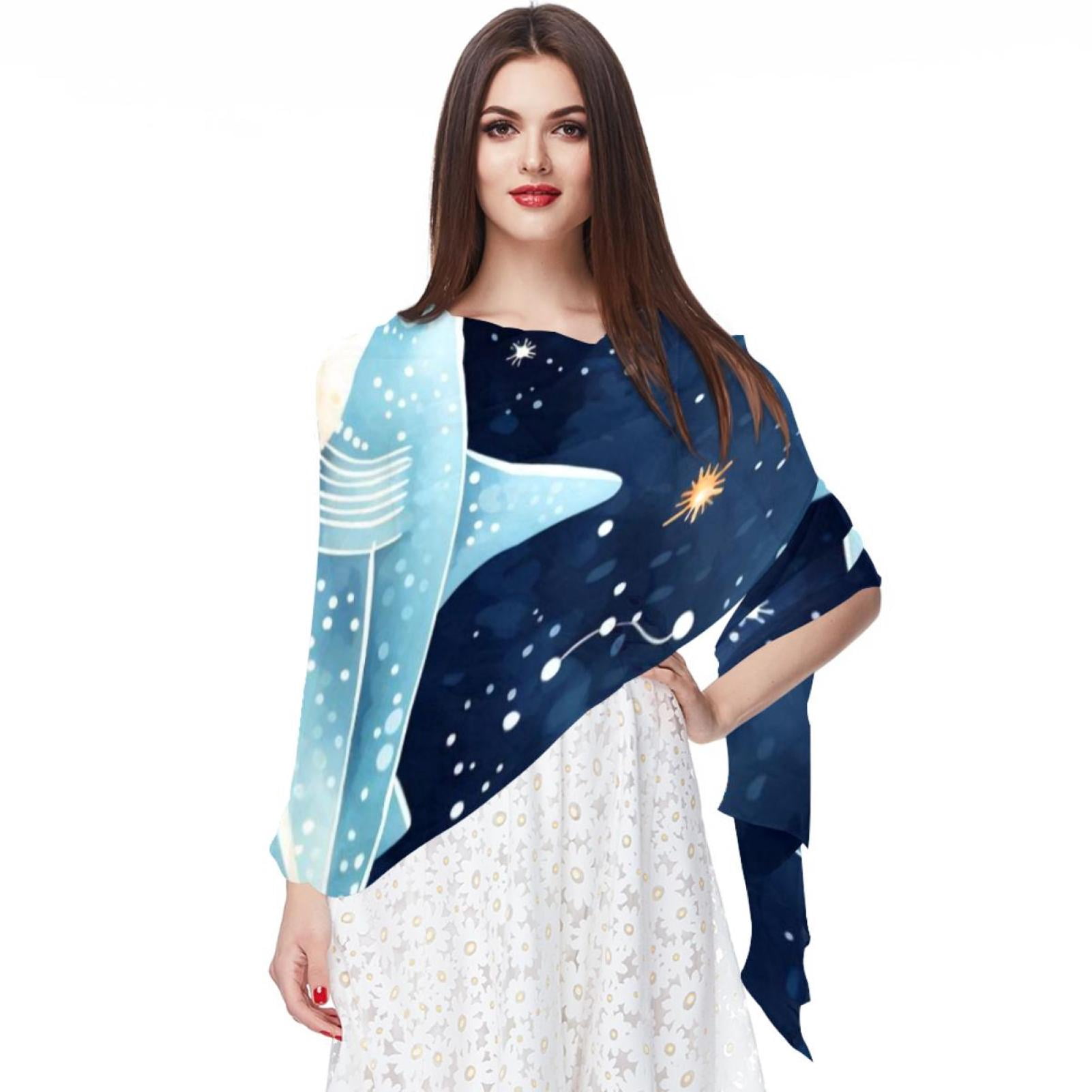 Starry Shark Translucent Chiffon Yarn Silk Scarf - Lightweight and ...