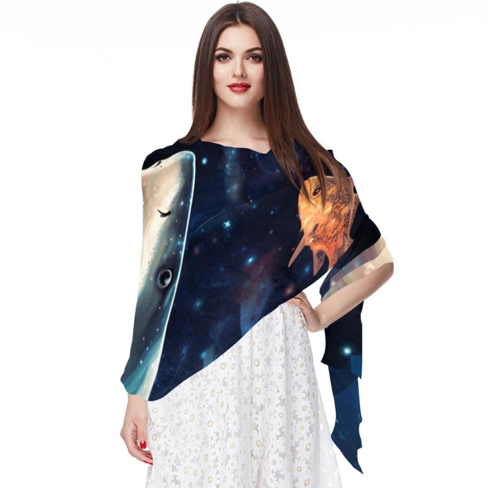 Starry Shark Translucent Light and Breathable Chiffon Silk Scarf 70 ...