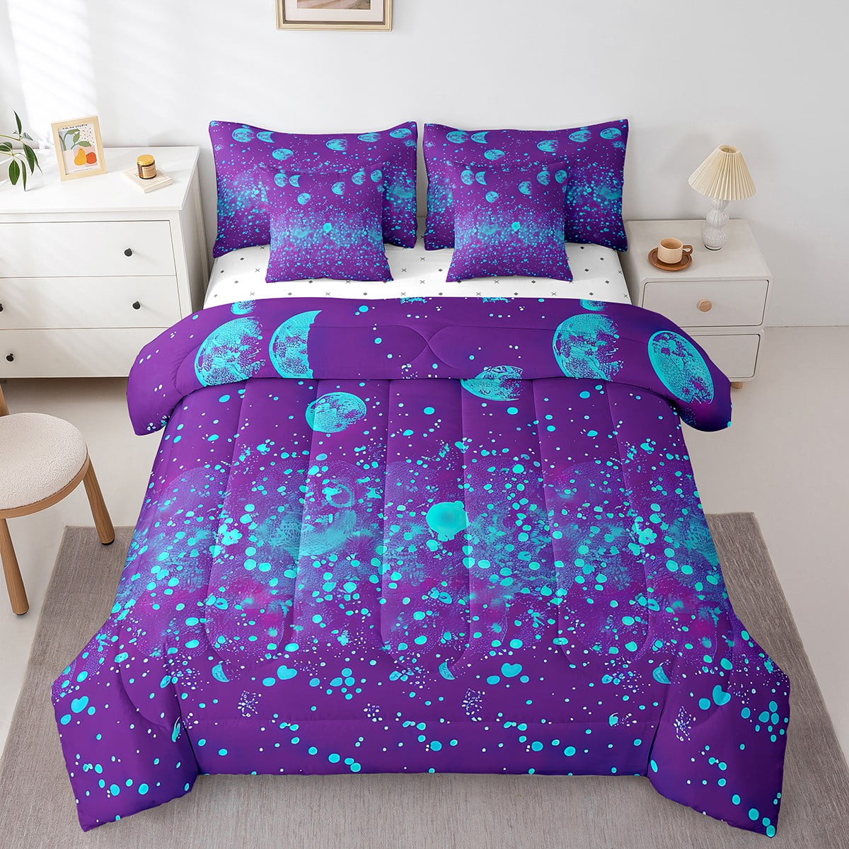 Starry Sky Bed in a Bag Queen Comforter Set 7 Piece,Sun and Moon ...