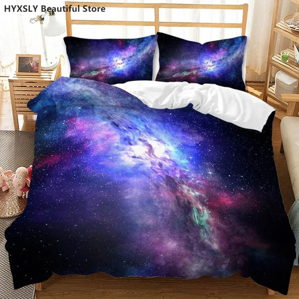 Starry Sky Bedding Set Galaxy Sun Moon Purple Blue Black Universe Print ...