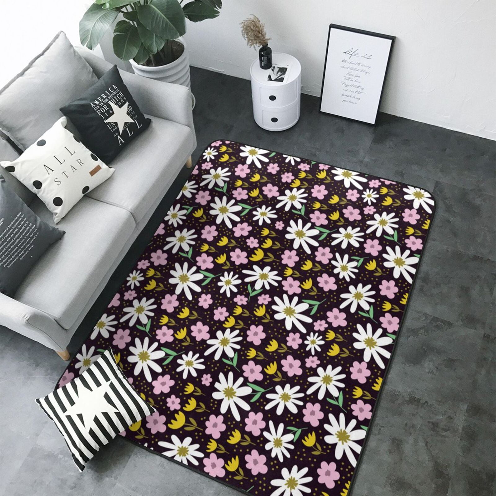 Starry Sky Black Daisies Flowers Area Rugs for Living Room Bedroom, 5x7 ...