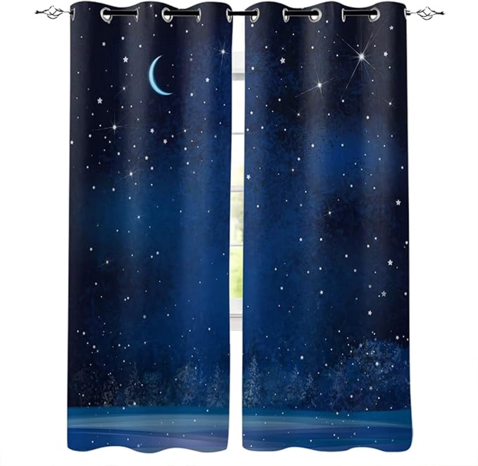 Starry Sky Blackout Curtains, 3D Moon Print Window Curtains, Thermal ...