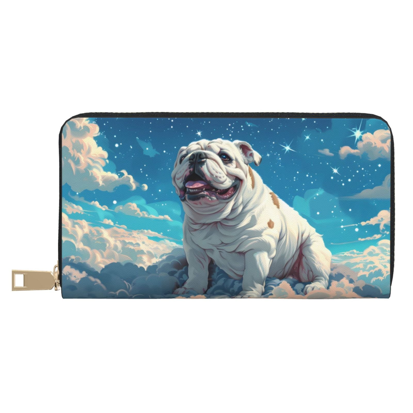 Starry Sky Cloud Bulldog Wallet Women, Leather Bifold Multi Card Wallet ...