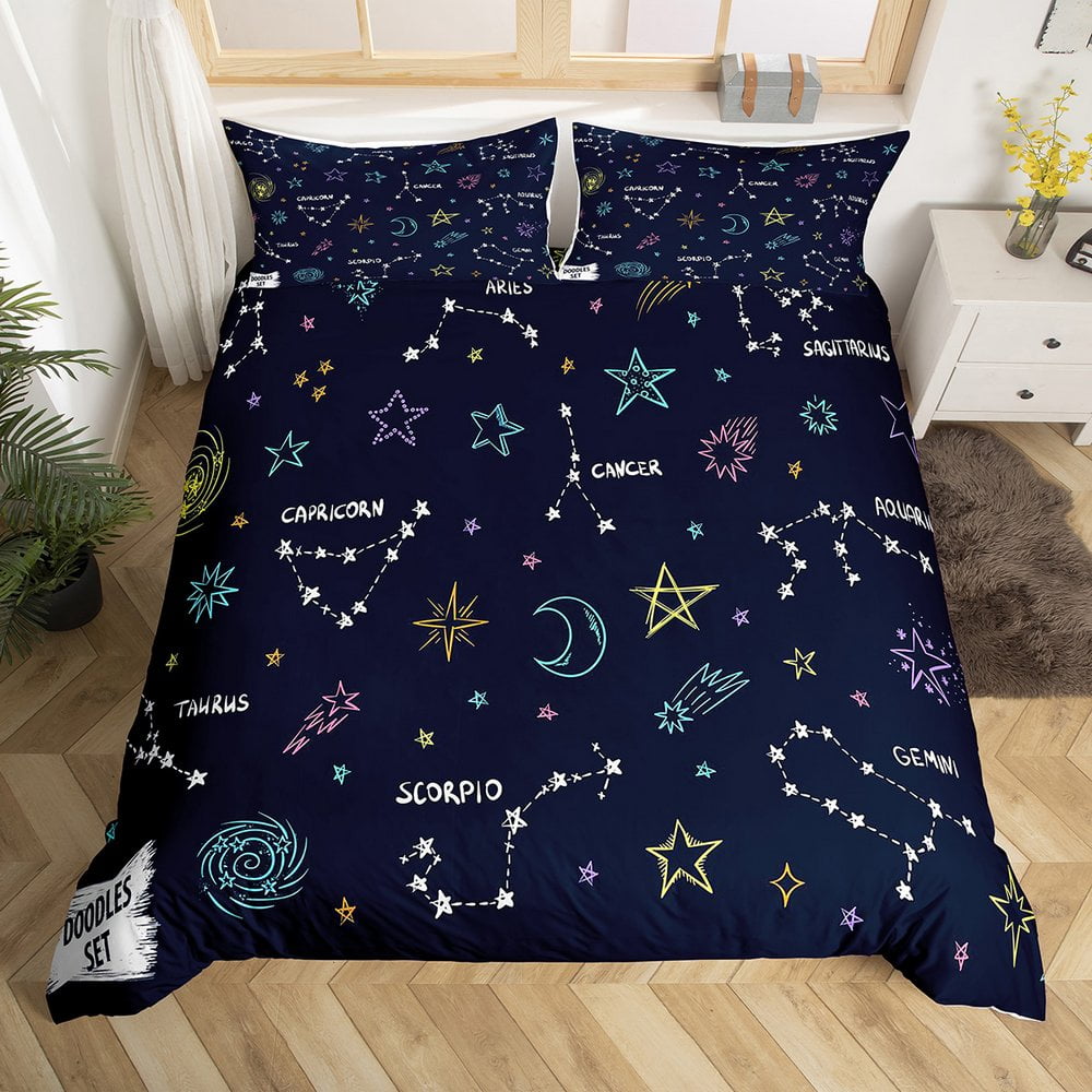 Starry Sky Comforter Cover Full, Rainbow Stars Moon Duvet Cover for ...