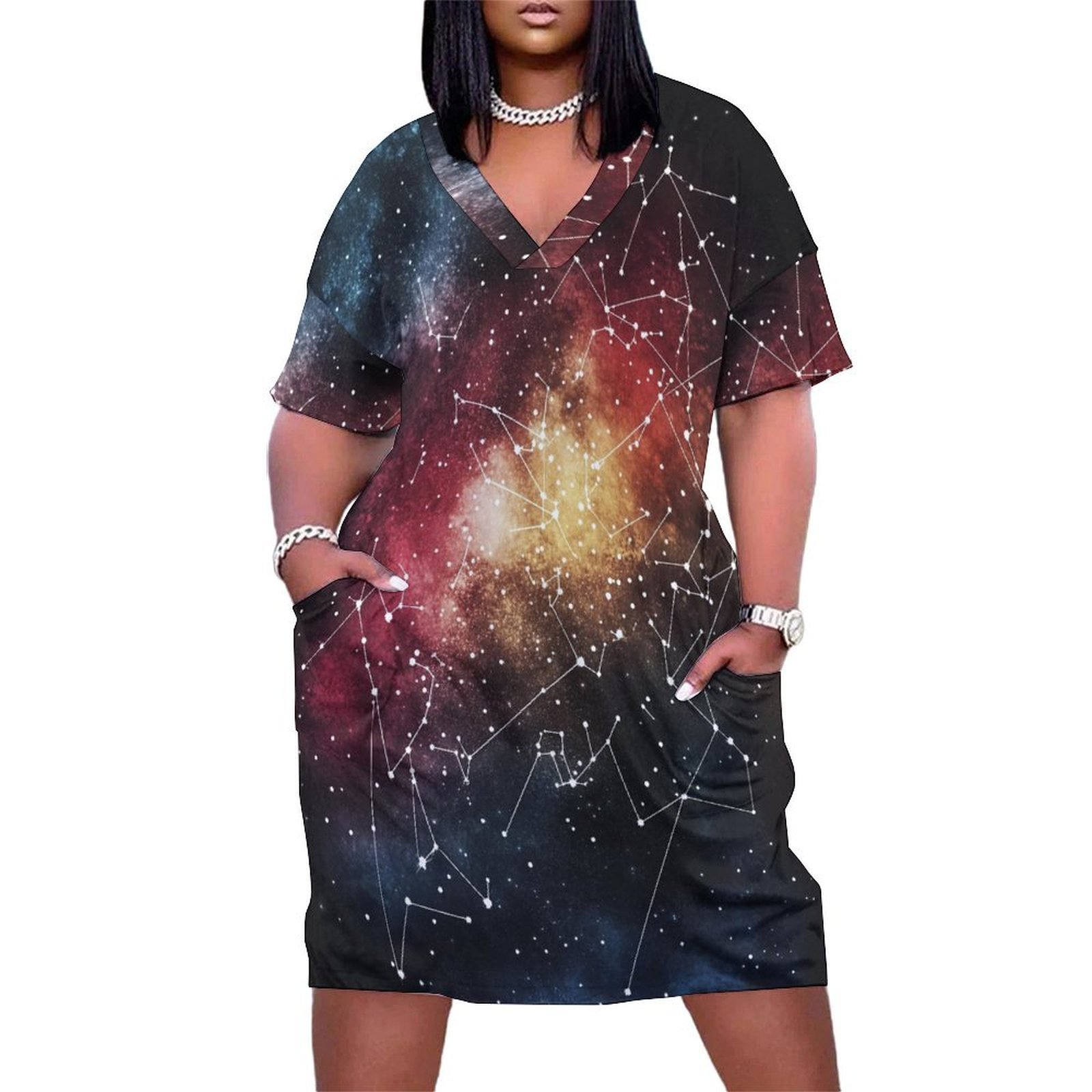 Starry Sky Constellation Galaxy Loose Pocket Dress Dresses Summer ...