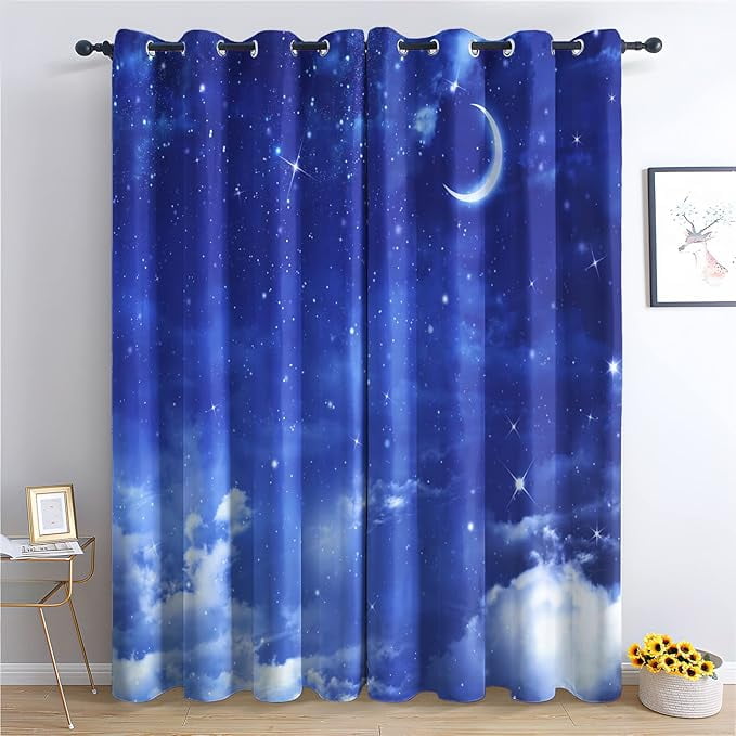 Starry Sky Curtains - Moon And Stars Blackout Curtains For Bedroom ...