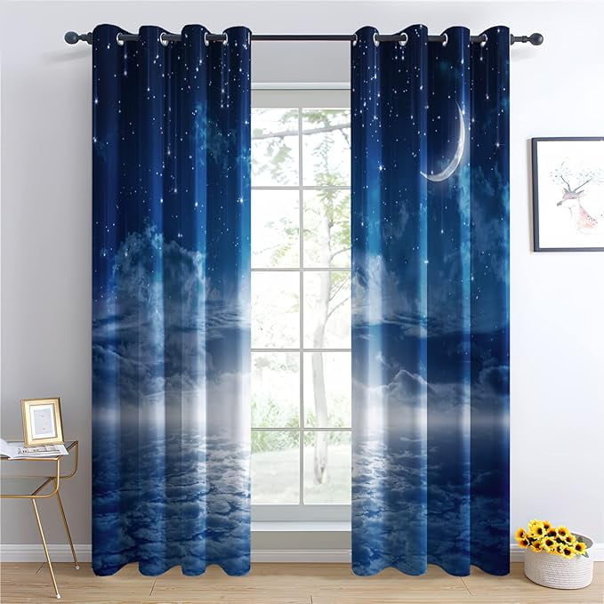 Starry Sky Curtains - Moon And Stars Blackout Curtains For Bedroom ...