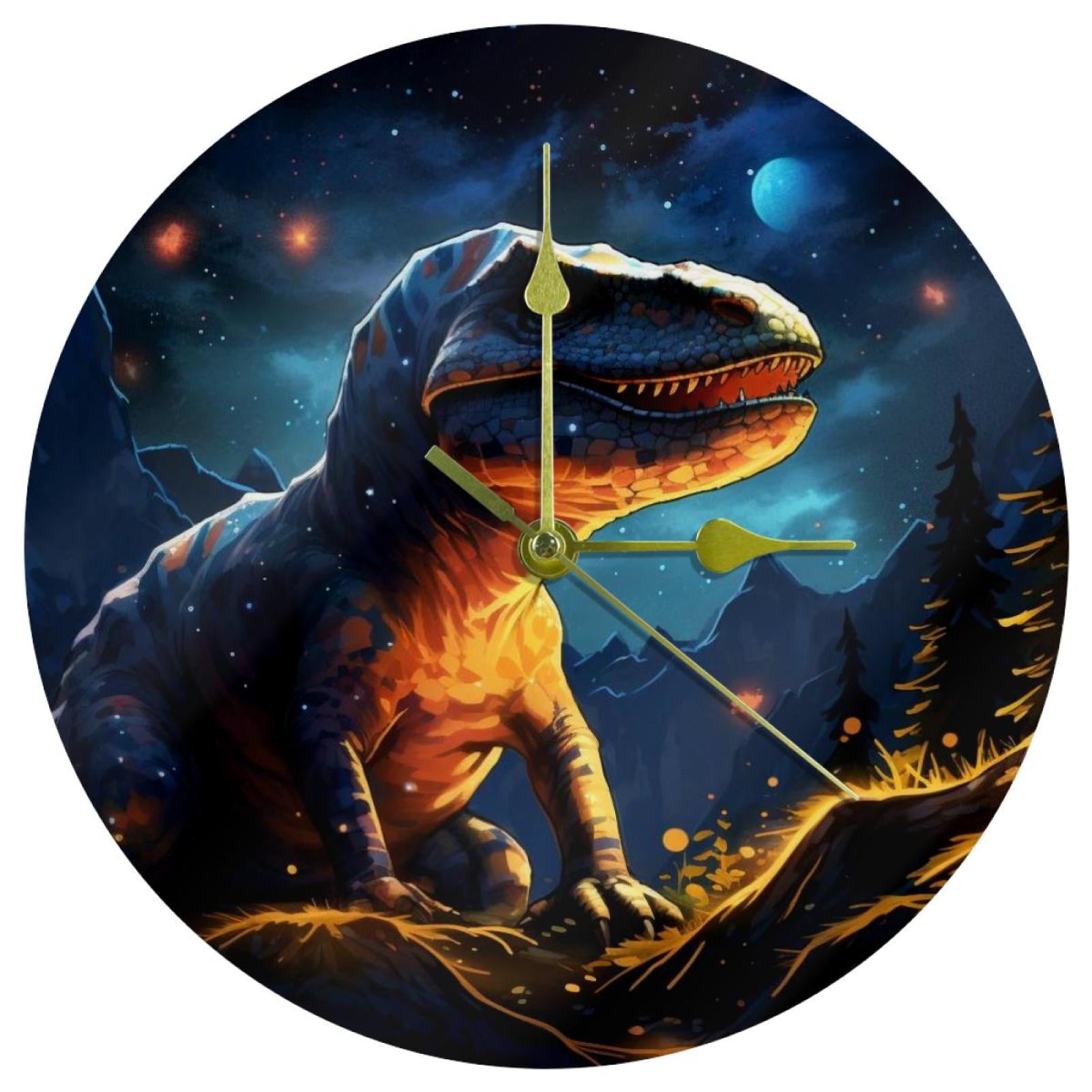 Starry Sky Dinosaur 9.8 Inch Round Acrylic Wall Clock, Silent Non ...