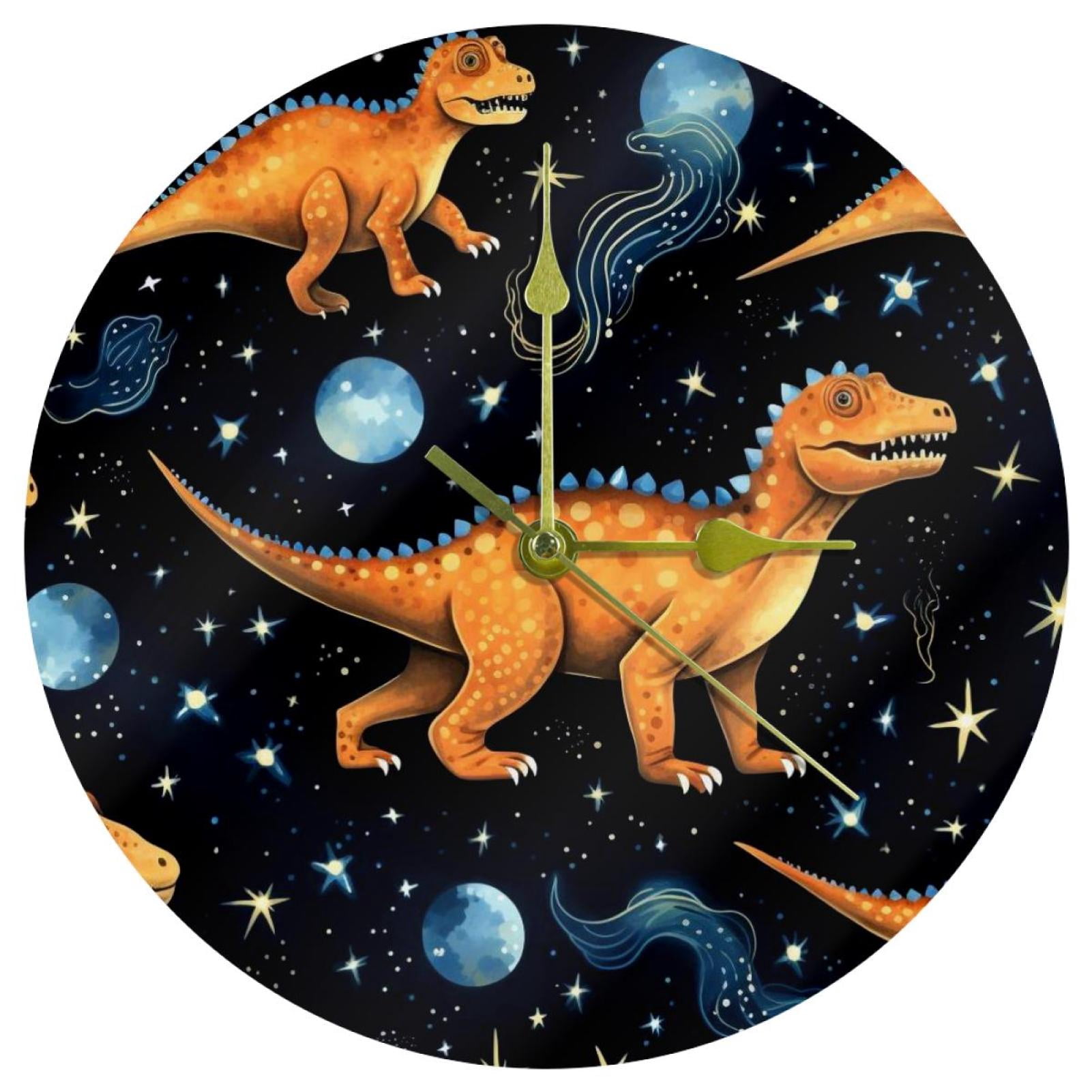 Starry Sky Dinosaur 9.8 Inches Round Acrylic Wall Clock - Silent Non ...