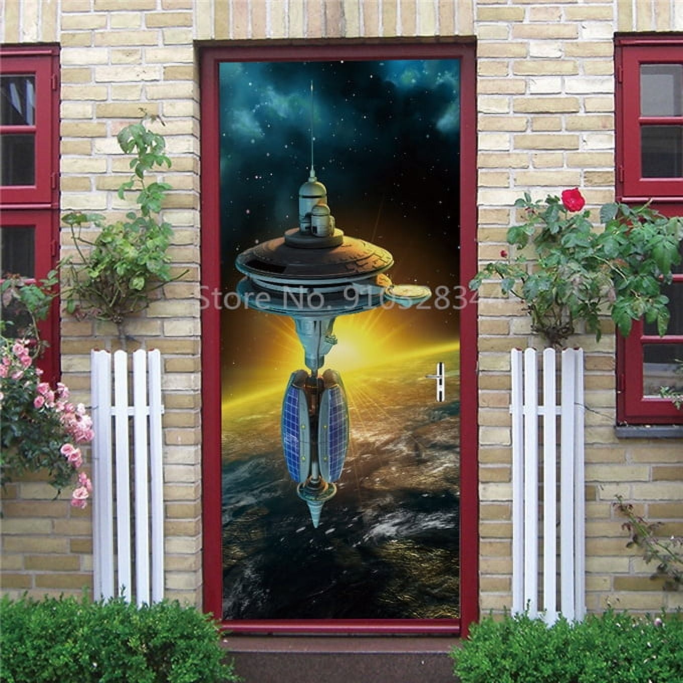 Starry Sky Door Sticker 3D Planet Astronaut Space Planet Wallpapers ...