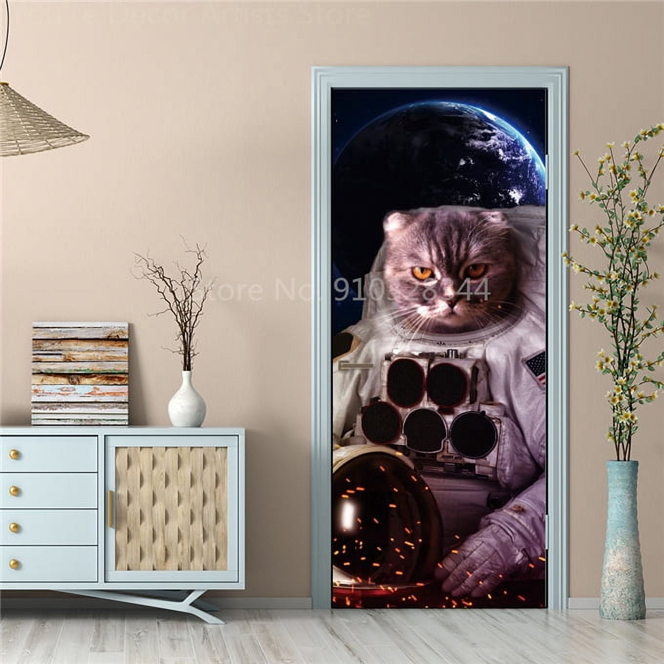 Starry Sky Door Sticker 3D Planet Astronaut Space Planet Wallpapers ...