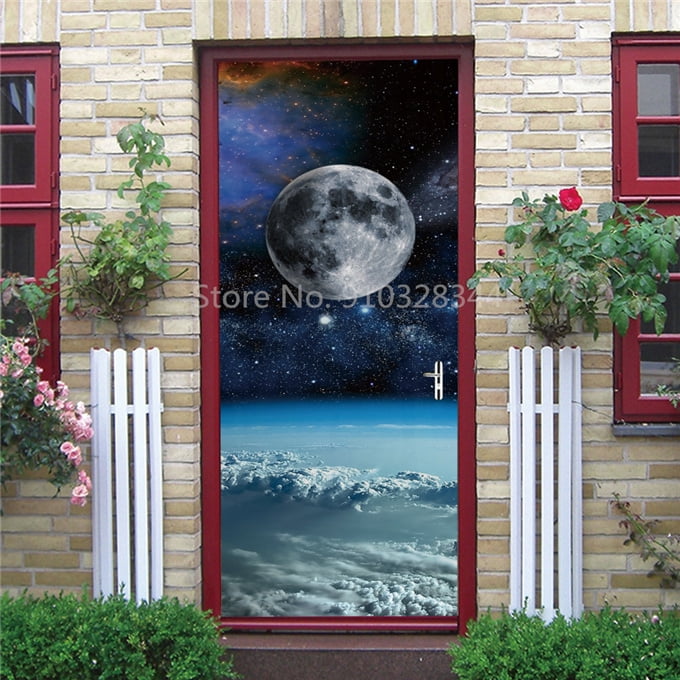 Starry Sky Door Sticker 3D Planet Astronaut Space Planet Wallpapers ...