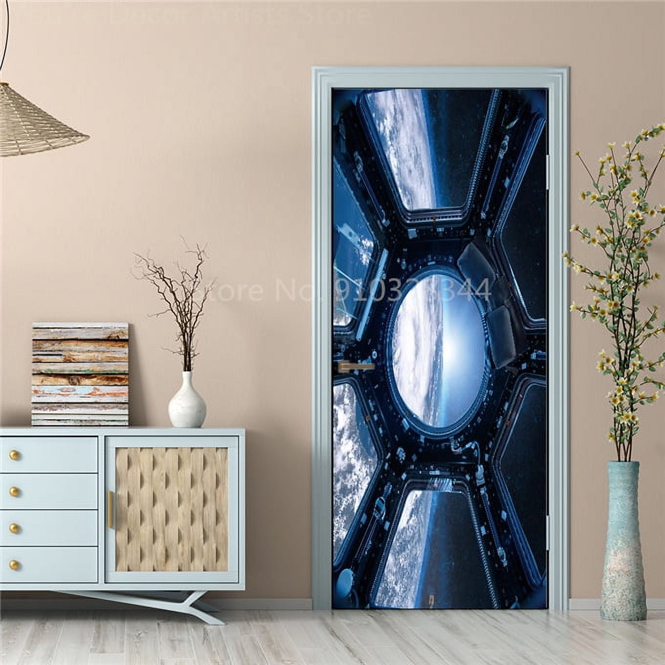 Starry Sky Door Sticker 3D Planet Astronaut Space Planet Wallpapers ...