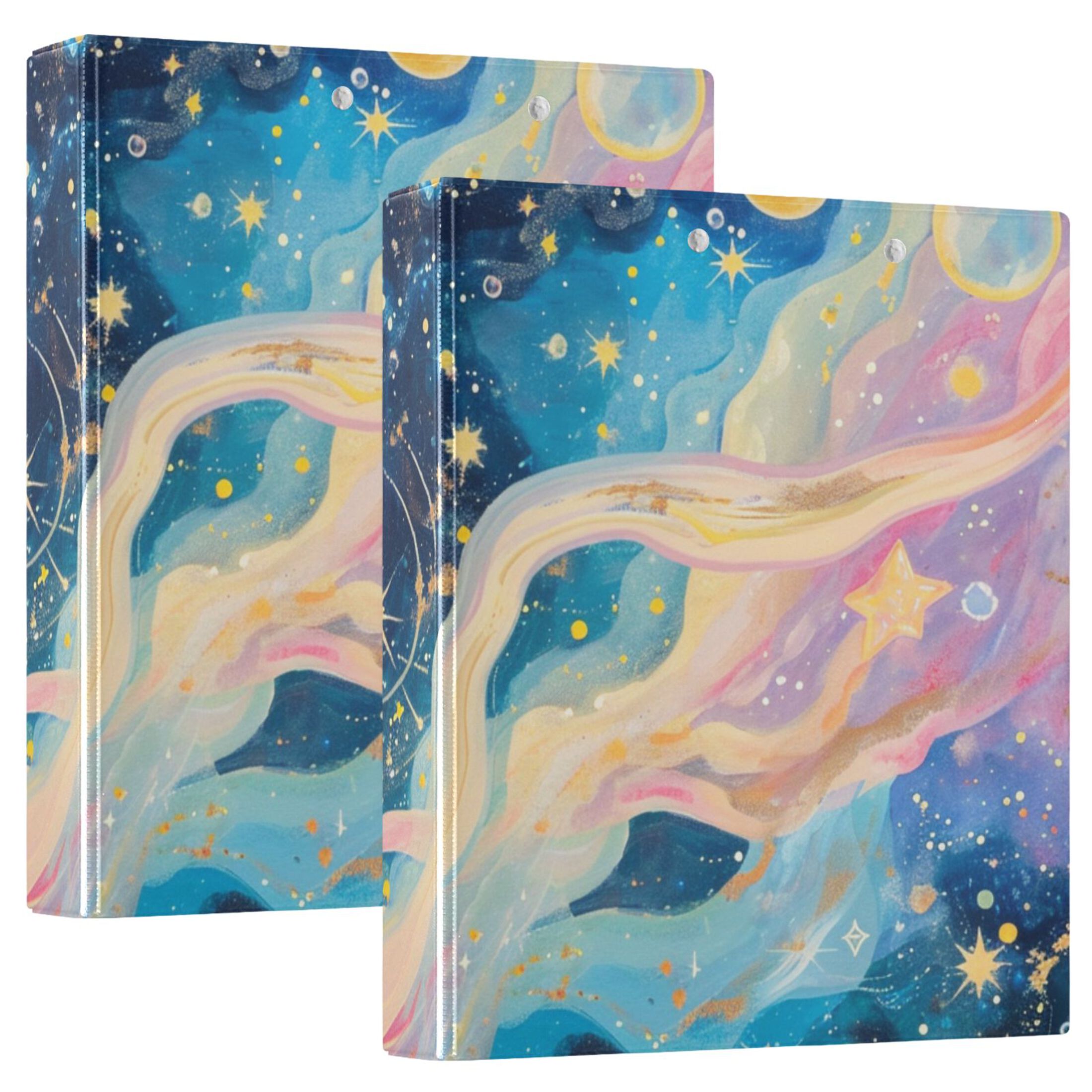 Starry Sky Dreamy Planets Stars Round Ring Binder 3 Rings 1.5" Capacity ...