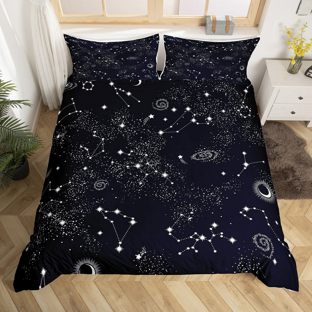 Starry Sky Duvet Cover King 3Pcs, Constellation Galaxy Comforter Cover ...