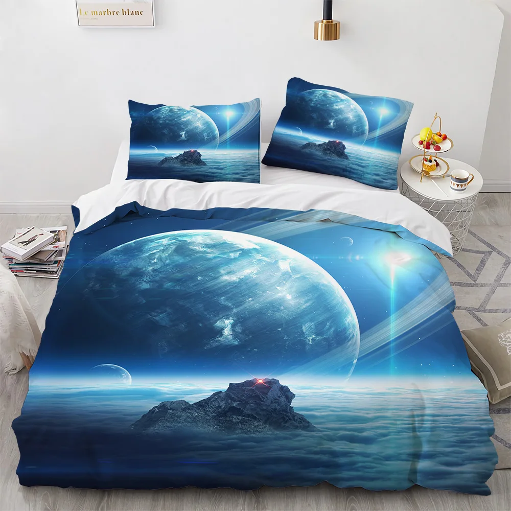 Starry Sky Duvet Cover Set Outer Space Earth Galaxy Bedding Set Double ...