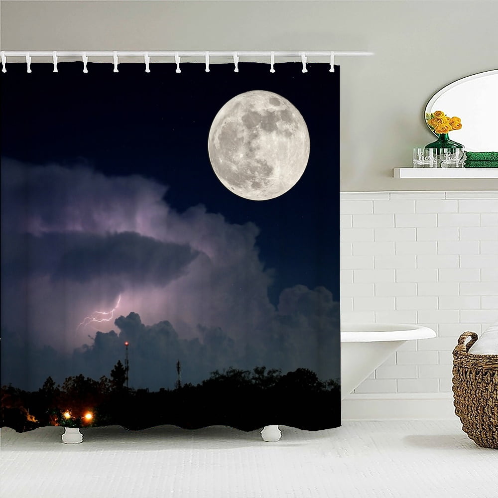 Starry Sky Earth Moon Printed Shower Curtain Waterproof Washable ...