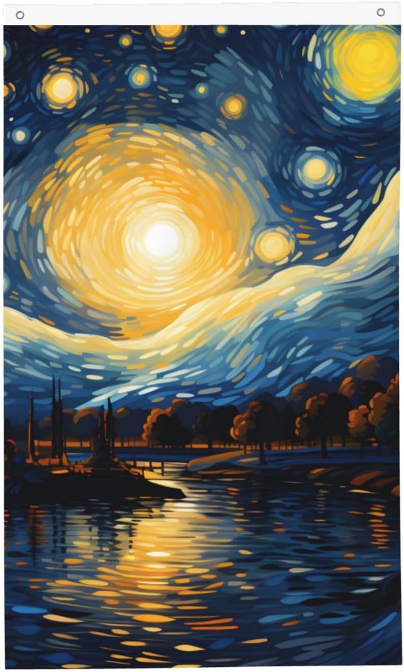 Starry Sky Flag Double SideSpace Night Moon House Flags Garden Banner ...