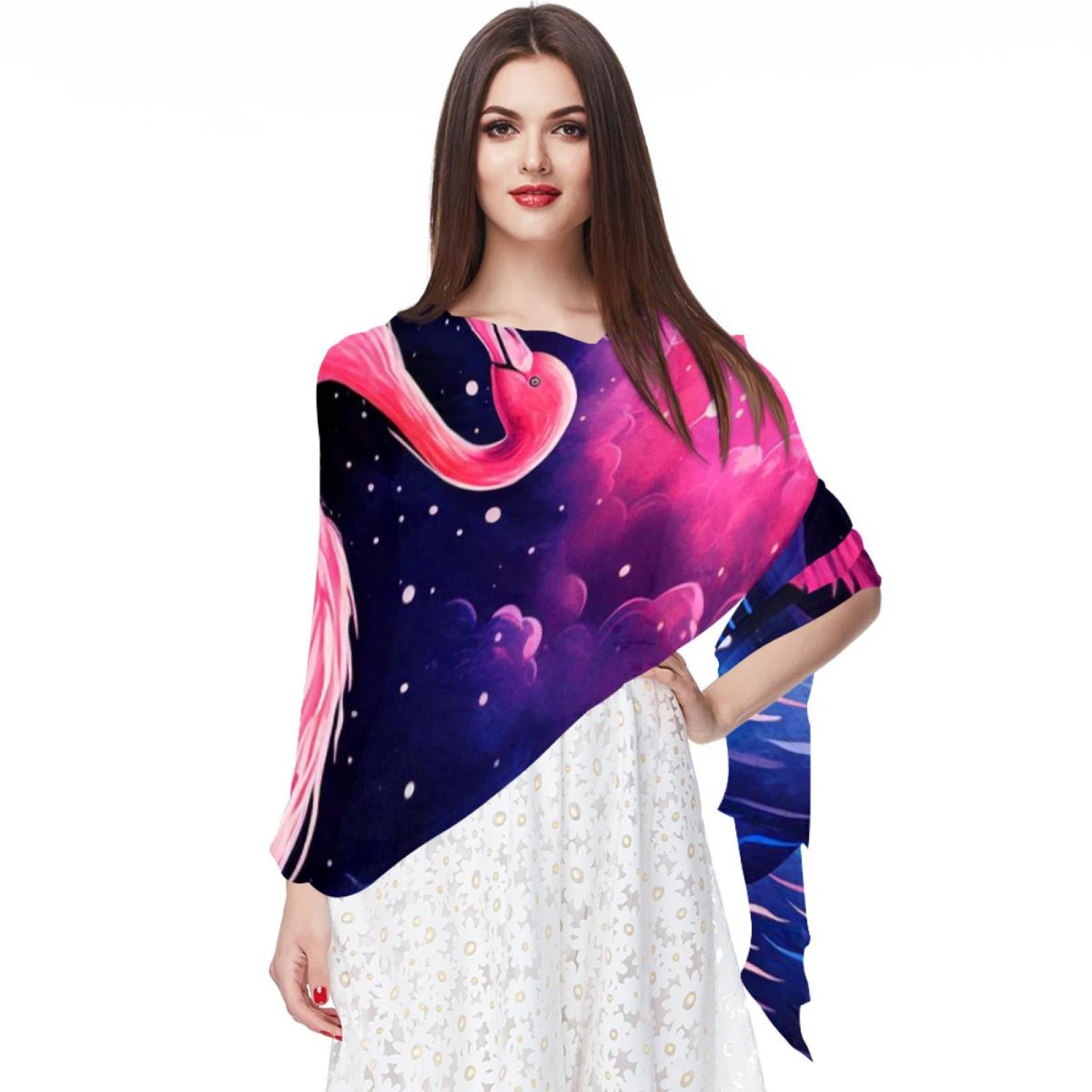 Starry Sky Flamingo Chiffon Translucent Light Breathable Silk Scarf 180 ...