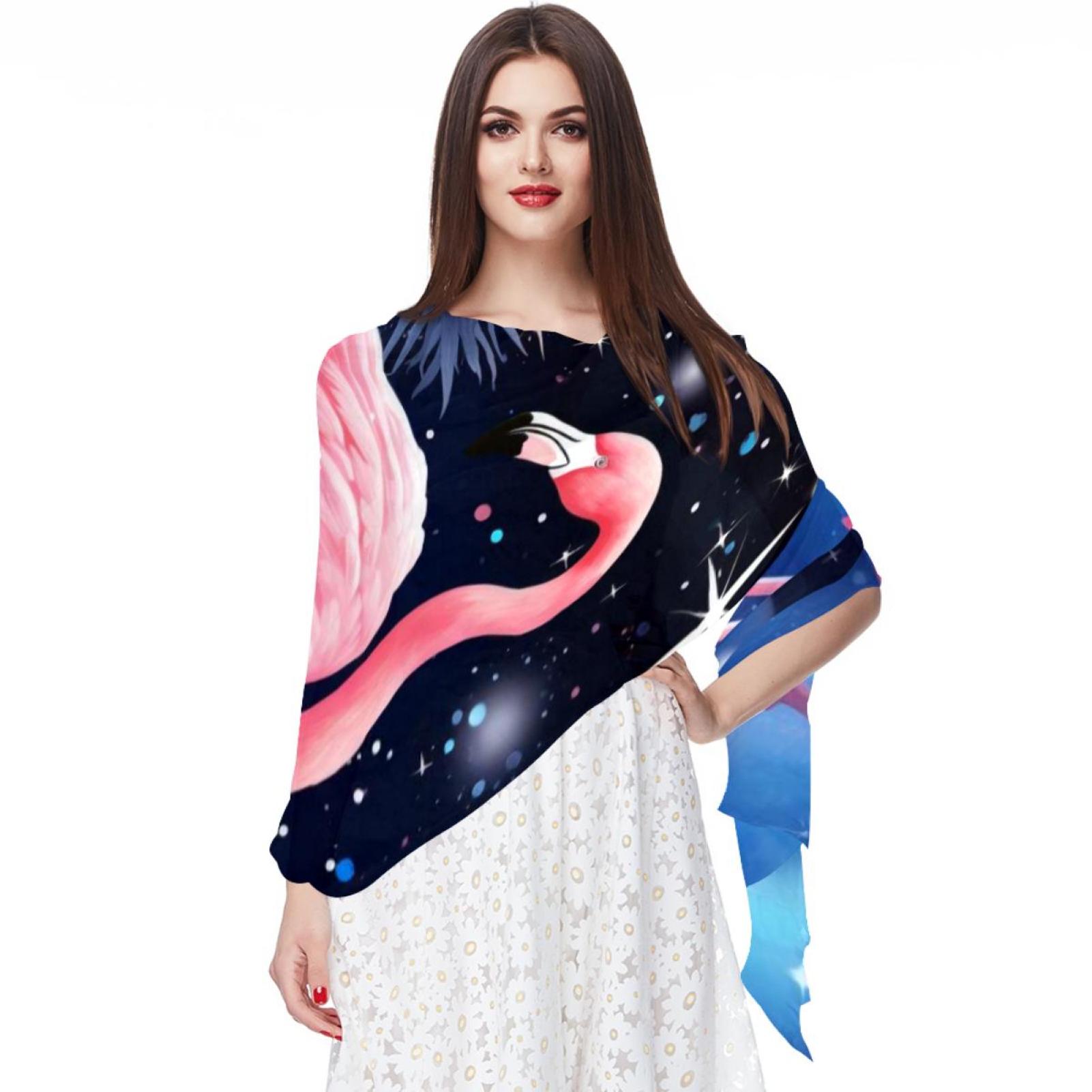 Starry Sky Flamingo Elegant Chiffon Yarn Silk Scarf for Women ...