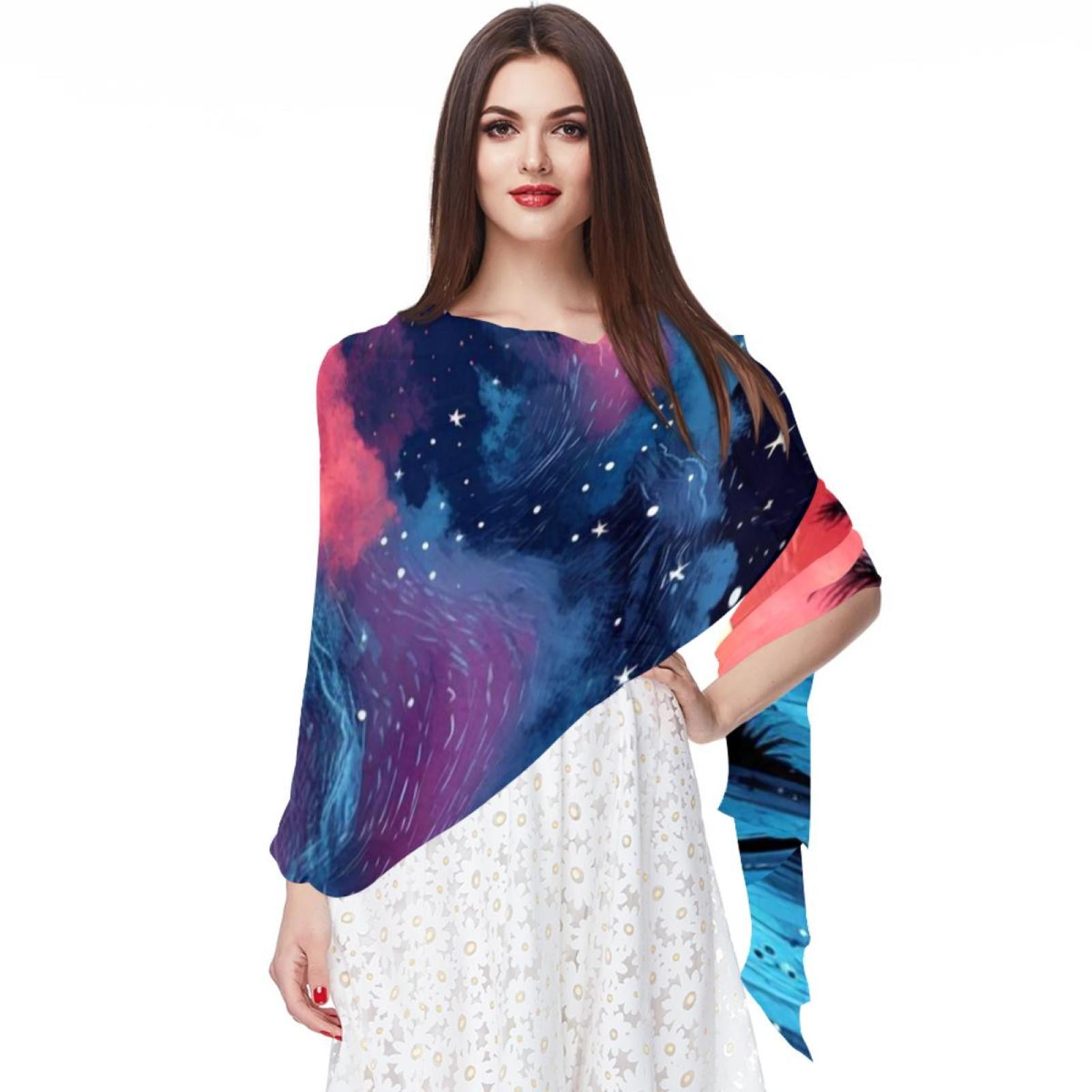 Starry Sky Flamingo Elegant Silk Scarf - Translucent Chiffon Yarn - Lightweight and Breathable ...