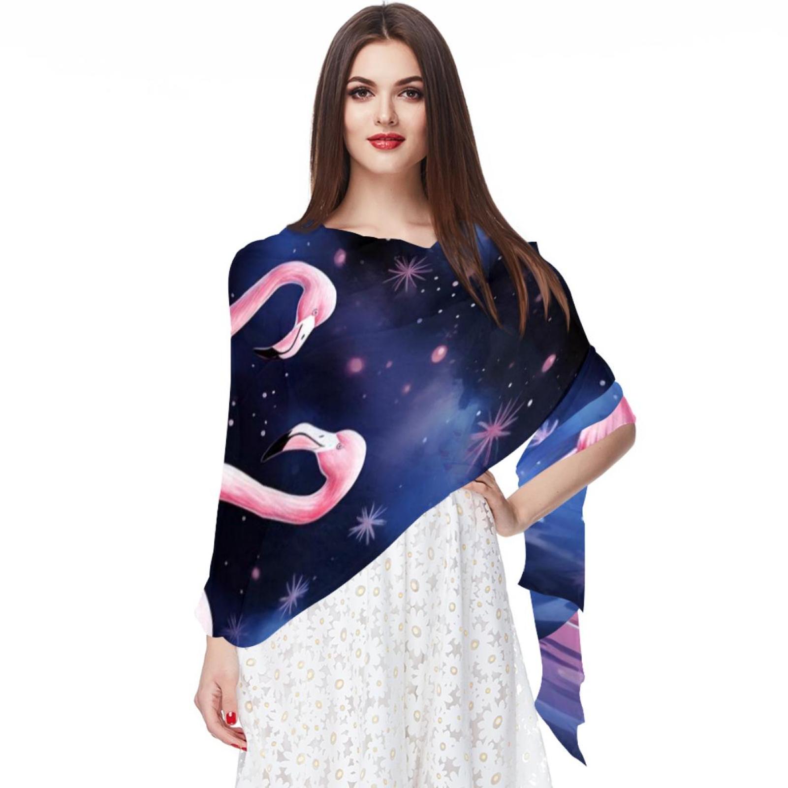 Starry Sky Flamingo Elegant Silk Scarf - Translucent Chiffon Yarn ...