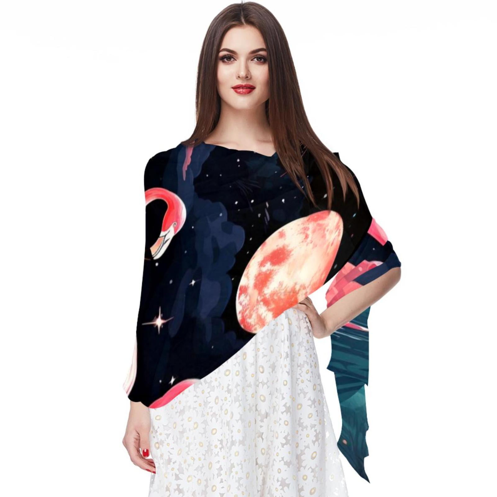 Starry Sky Flamingo Elegant Translucent Chiffon Silk Scarf 180*73 ...