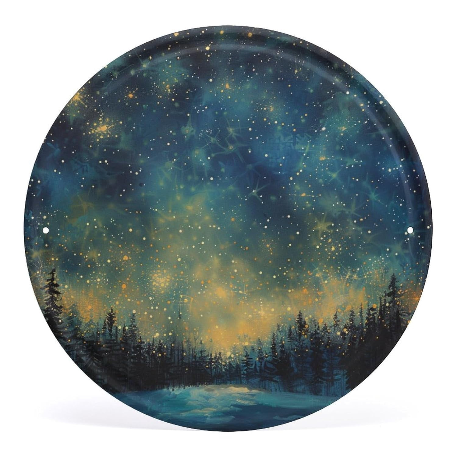 Starry Sky Forest Round Tin Sign Night Forest Metal Poster Plaque ...