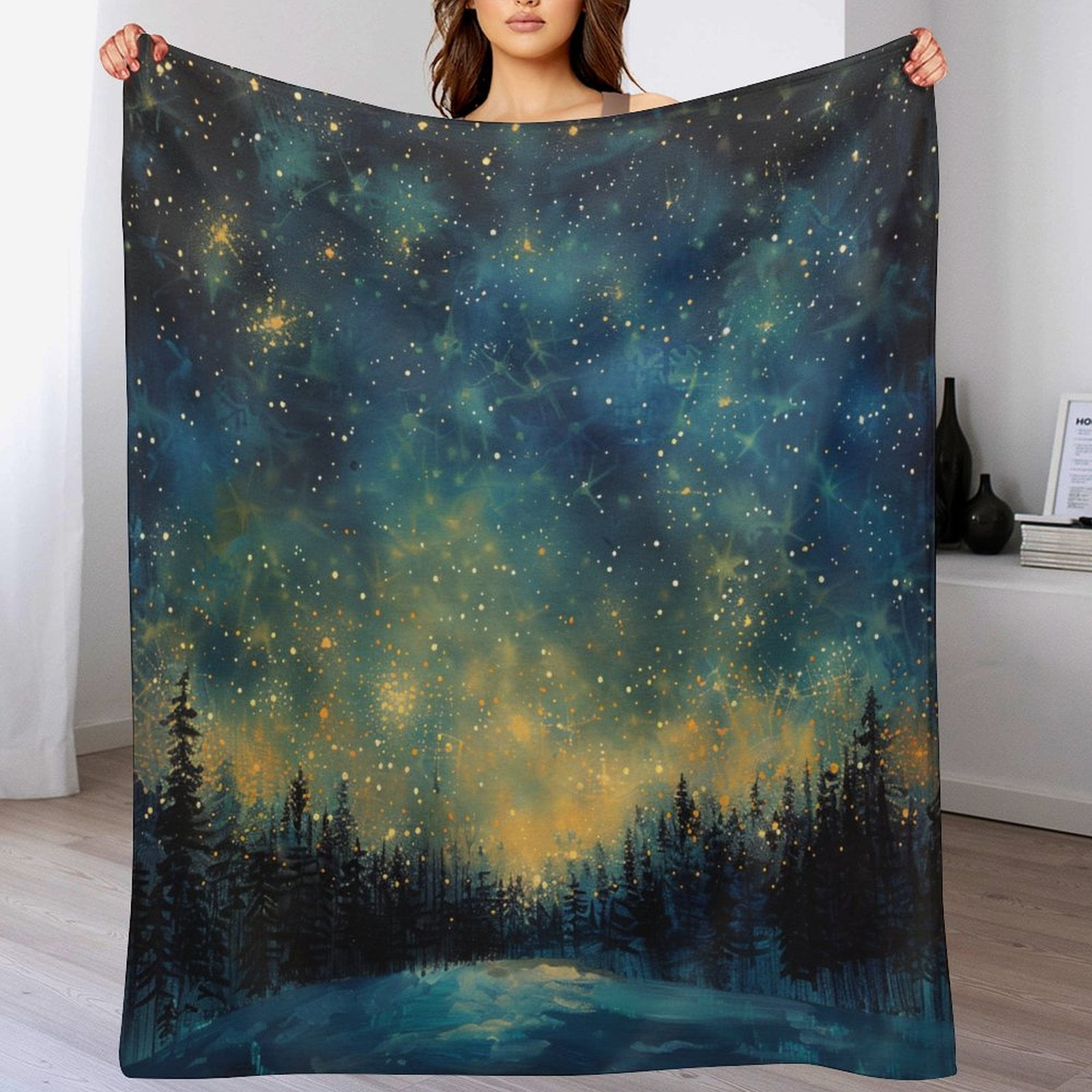 Starry Sky Forest Throw Blanket for Couch Bed Living Room 50"x60" Night Forest Home Décor Fuzzy ...