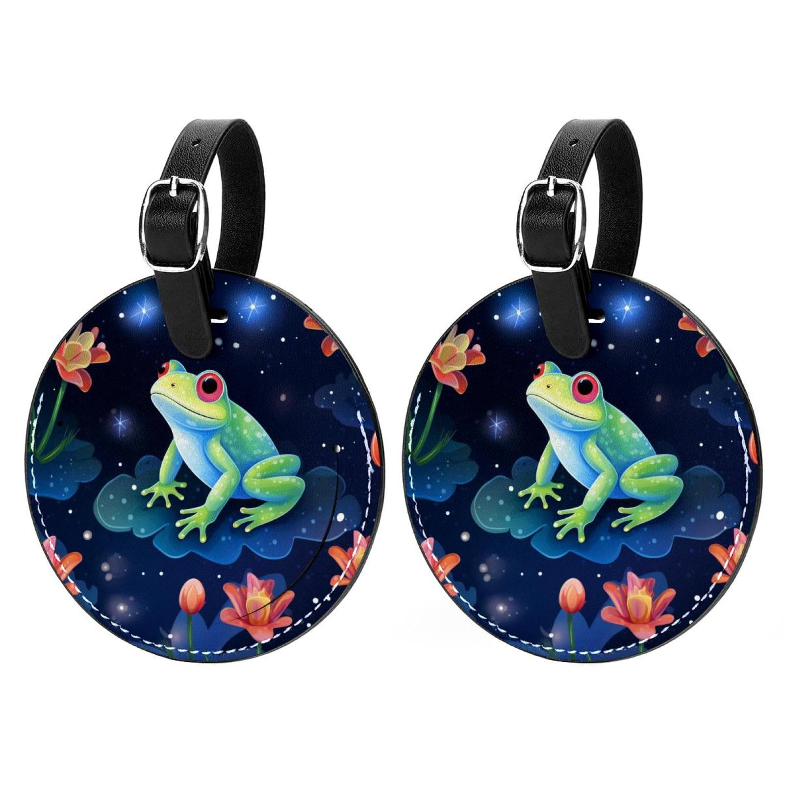 Starry Sky Frog 2Pcs PU Leather Round Luggage Tags with Privacy Cover ...