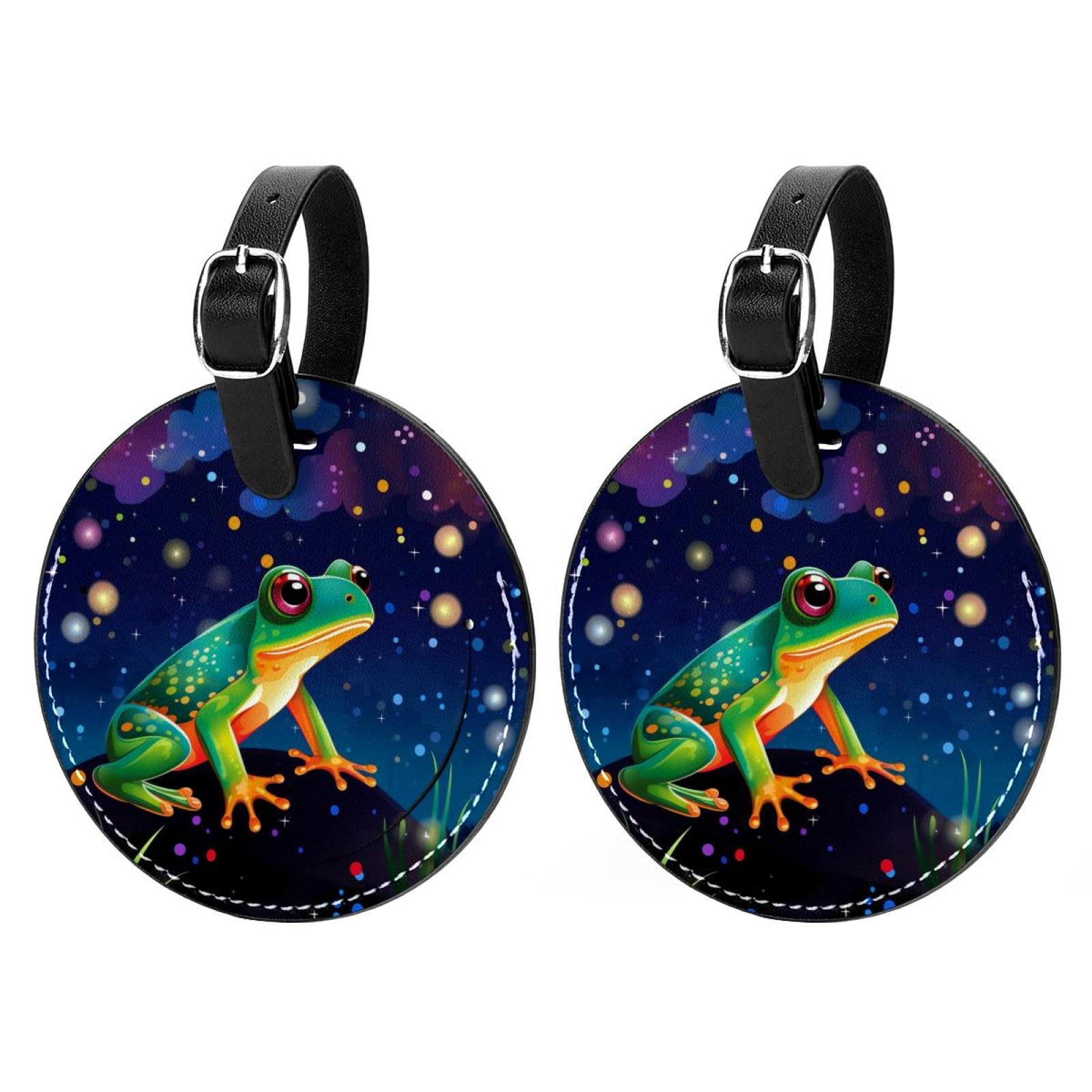 Starry Sky Frog 2Pcs PU Leather Round Luggage Tags with Privacy Cover ...